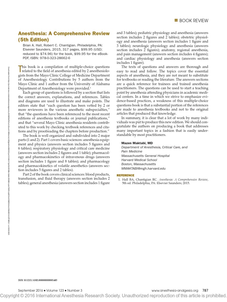 Anesthesia: A Comprehensive Review (5th Edition) | PDF | Anesthesia ...