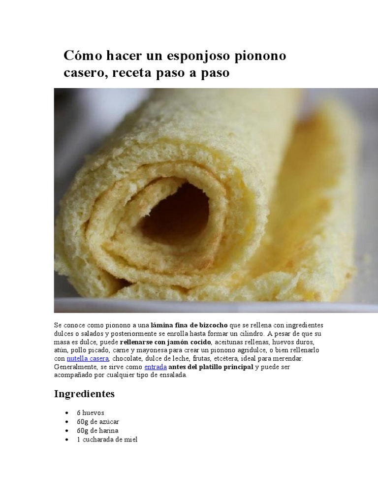 Receta de Pionono Casero | PDF | Alimentos | Cocina
