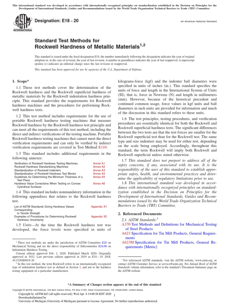 Astm E18-2020 | PDF | Hardness | Materials