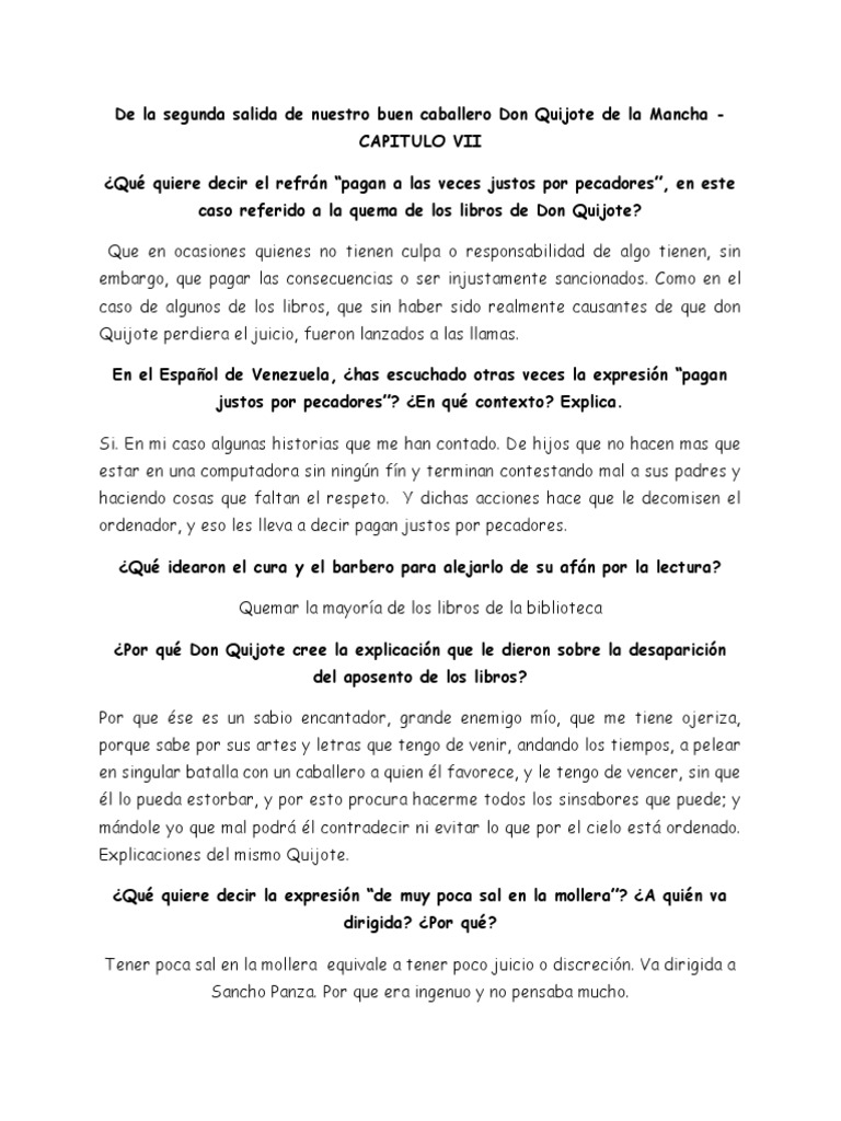 Don Quijote de La Mancha - Preguntas Castellano y Literatura ...