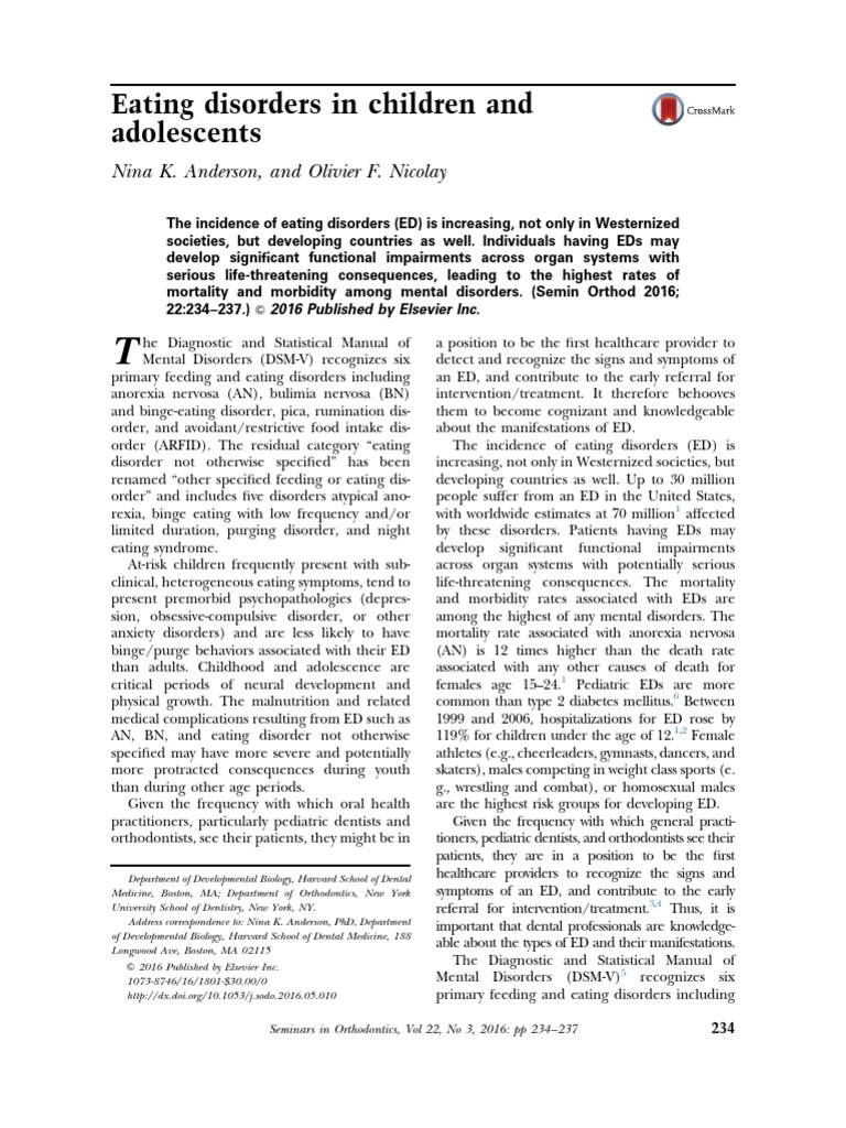 Eating Disorders in Children and Adolescents: Nina K. Anderson, and ...