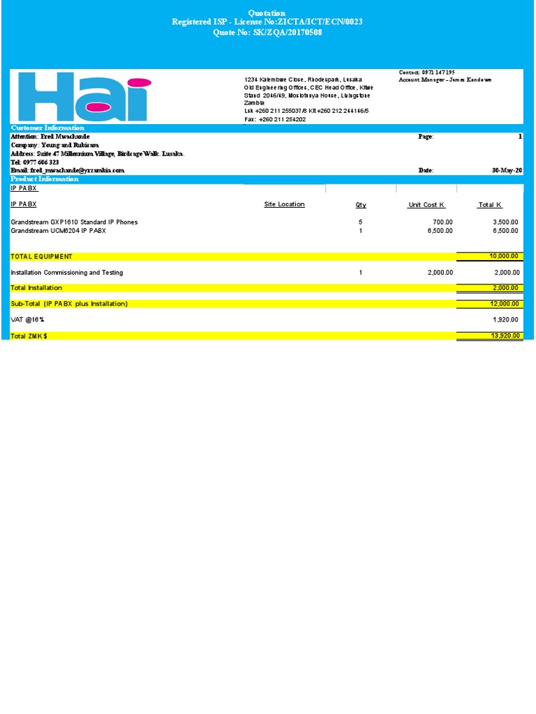 IP PBX Quotation-Young and Rubicam | PDF | Telephony Equipment ...