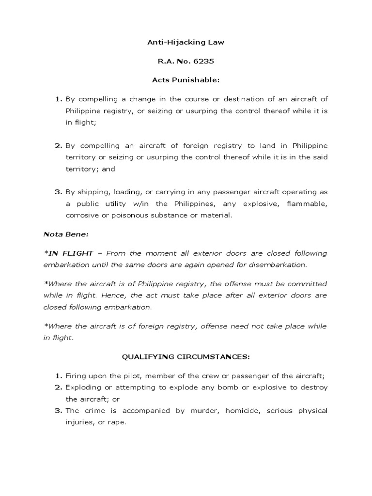 Anti-Hijacking Law | PDF | Aircraft Hijackings | Crime & Violence