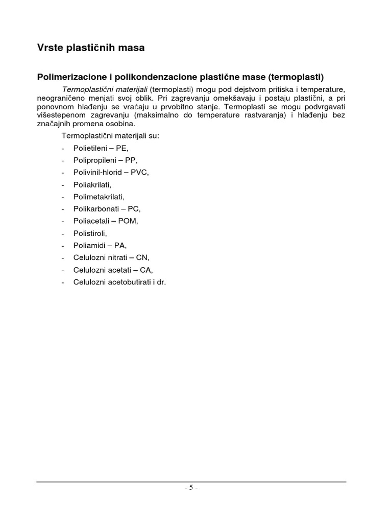Plasticne Mase I Njihove Karakteristike PREDAVANJE 2 | PDF