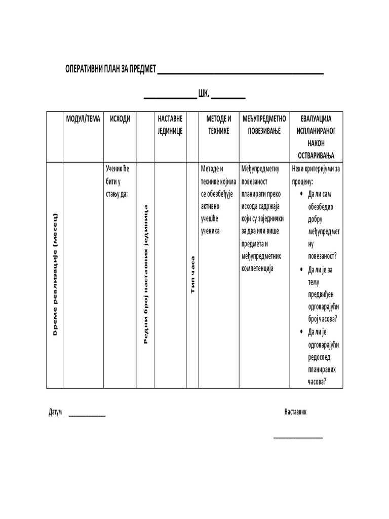 Operativni Plan PDF | PDF