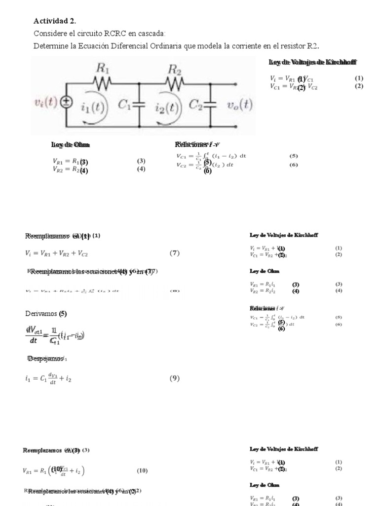 Considere el circuito RCRC en cascada: Determine la Ecuación ...