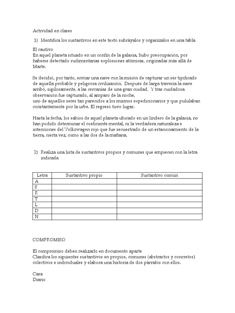 Actividad en Clases y Compromiso El Sustantivo | PDF | Libros para ...