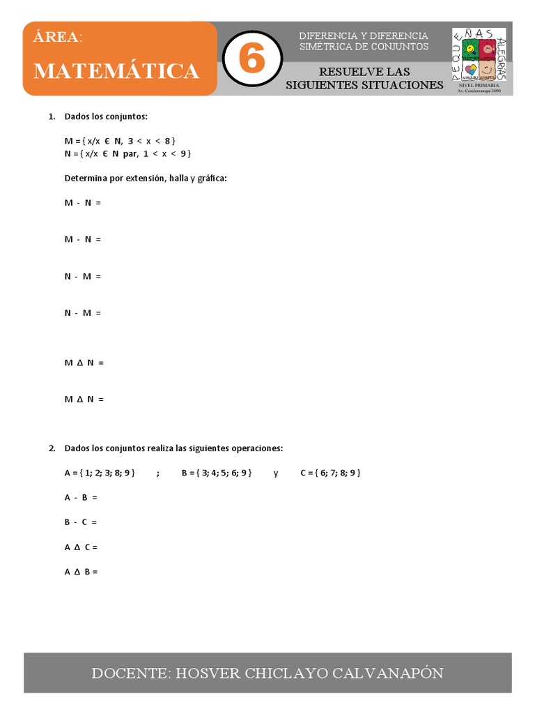 Diferencia y Simétrica de Conjuntos Primaria | PDF | Enseñanza de ...