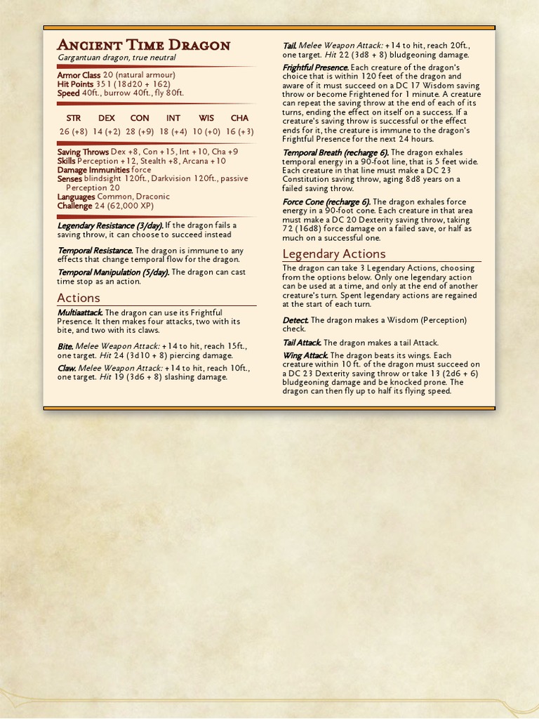 Ancient Time Dragon: Legendary Actions | PDF | Leisure | Sports