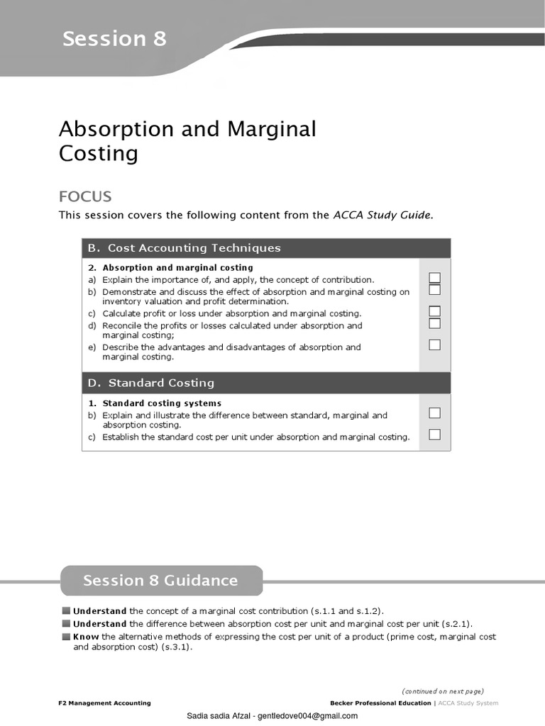 F2-08 Absorption and Marginal Costing | Download Free PDF | Cost Of ...