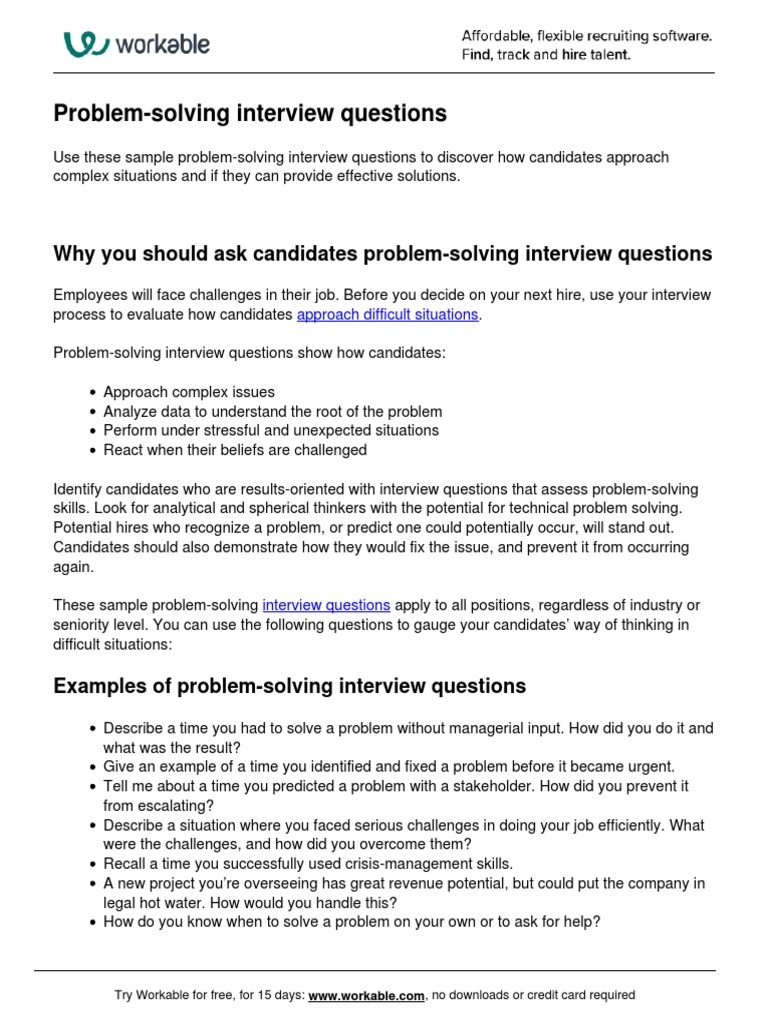 Why You Should Ask Candidates Problem-Solving Interview Questions | PDF ...