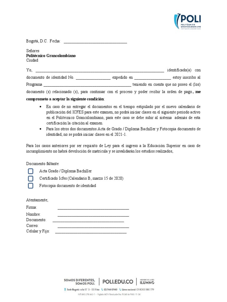 Carta de Compromiso Icfes | PDF