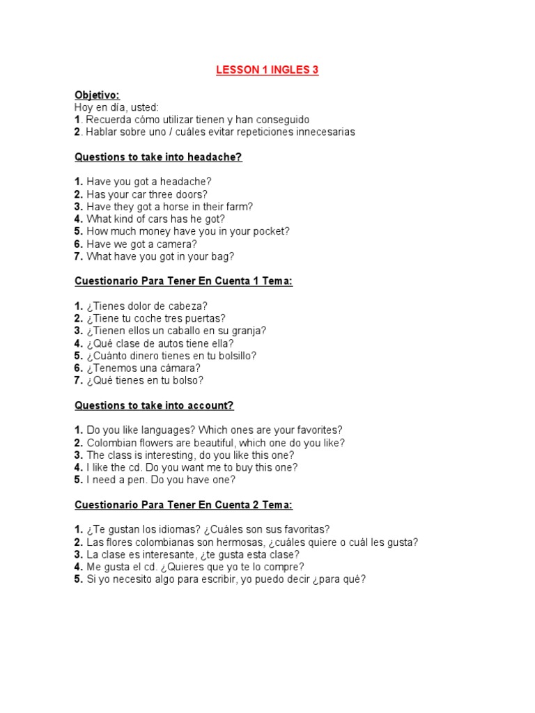 Lesson 1 Ingles 3 | PDF