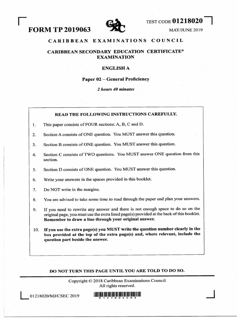 CSEC English a June 2019 P2