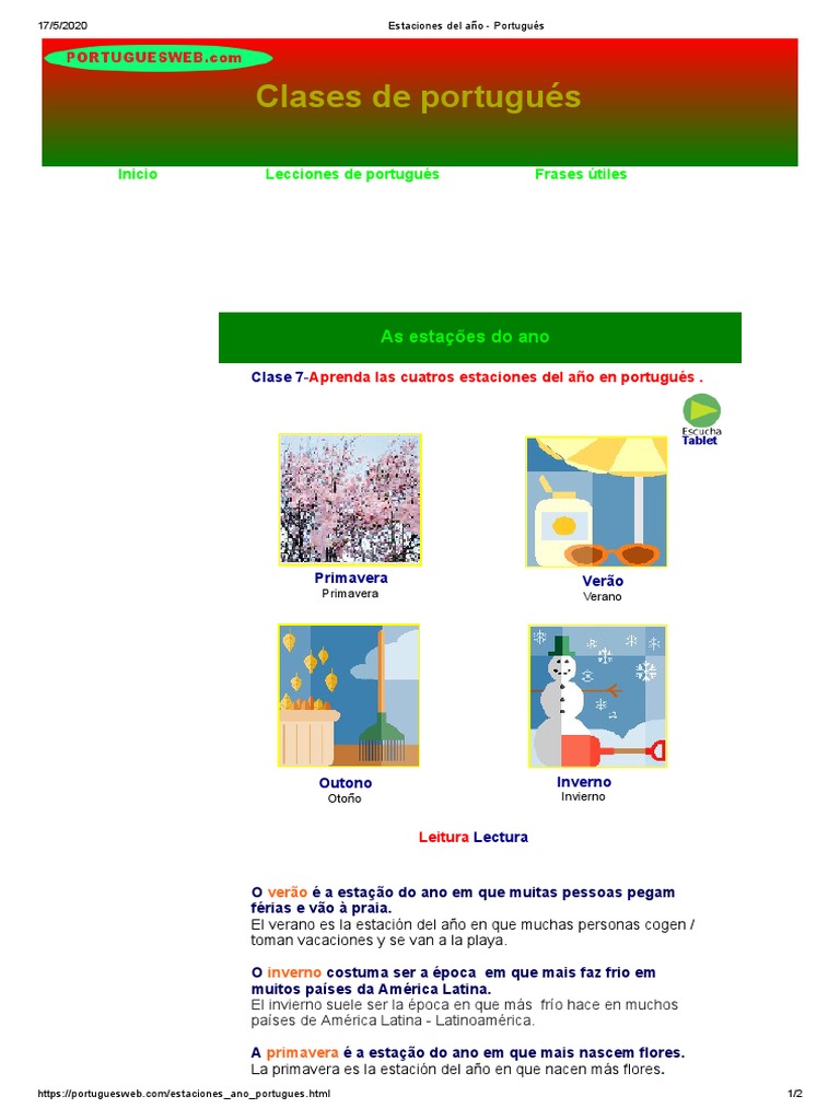 Estaciones Del Año - Portugués | PDF | Fenómenos científicos | Fenomeno ...