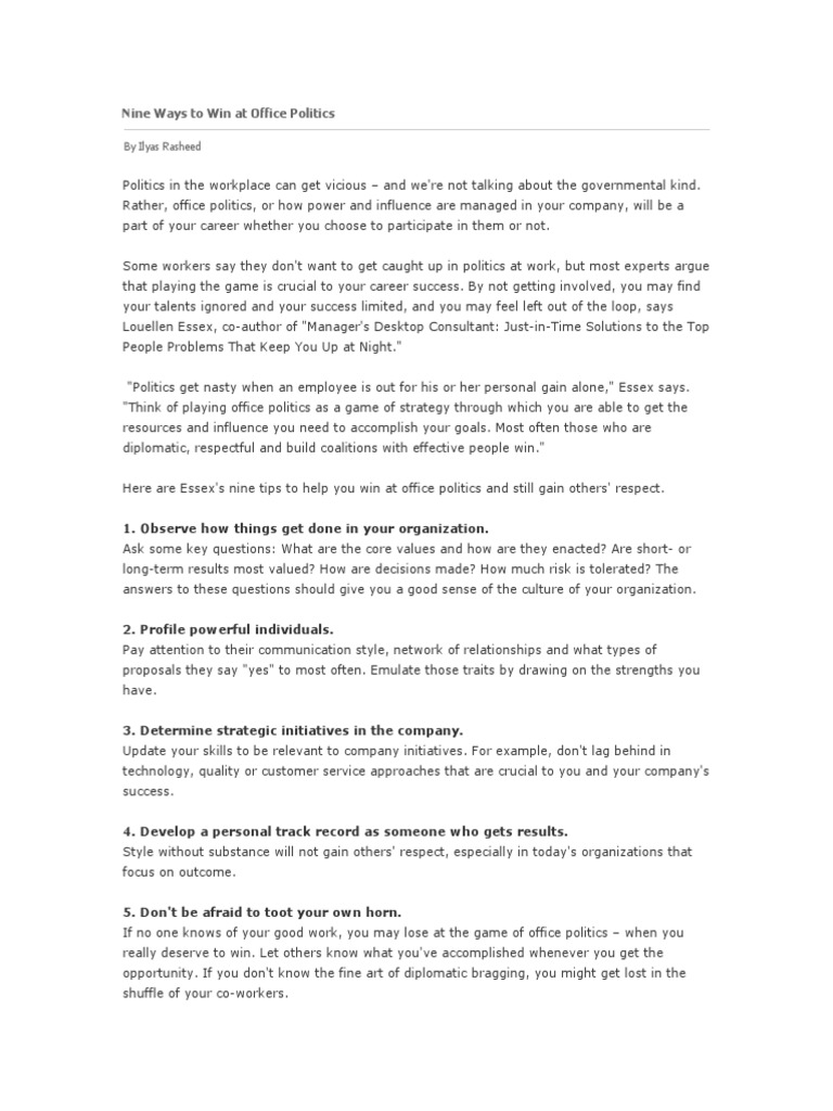Nine Ways To Win at Office Politics | PDF | Psychological Concepts ...