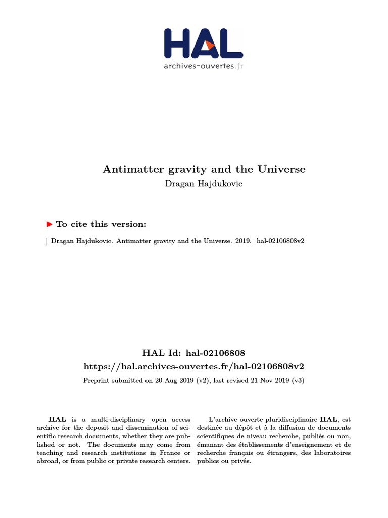 Antimatter Gravity: Experiments & Models | PDF | Universe | Physical ...
