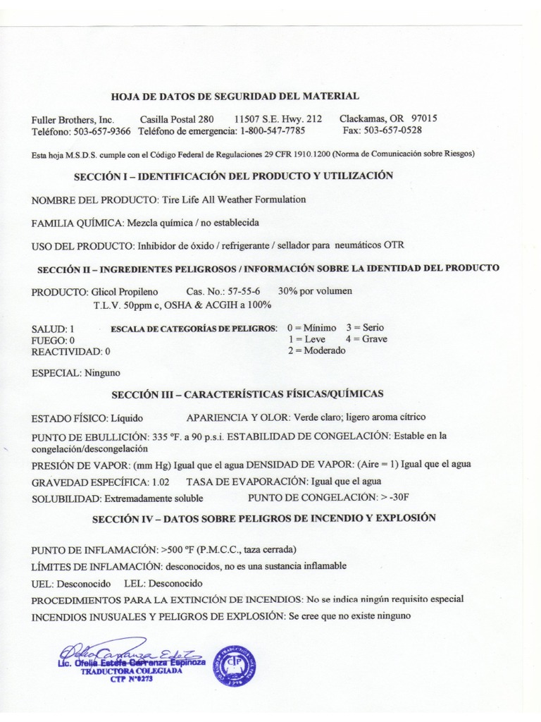 MSDS Español Tire Life Weather | PDF