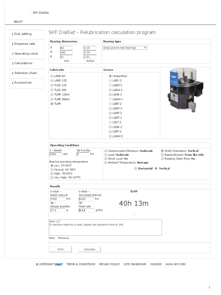 SKF DialSet - Relubrication Calculation Program - v6.1 | PDF | Bearing ...