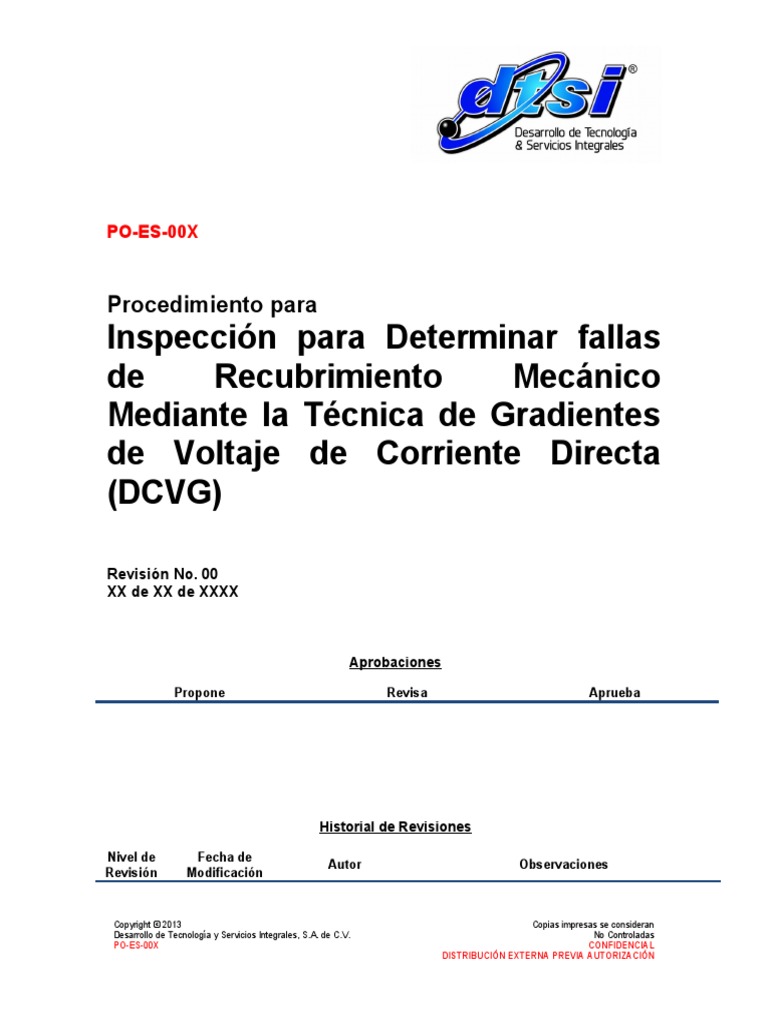 PO-ES-00X Inspeccion para Determinar Fallas de Recubrimiento Mecanico Mediante DCVG | PDF ...