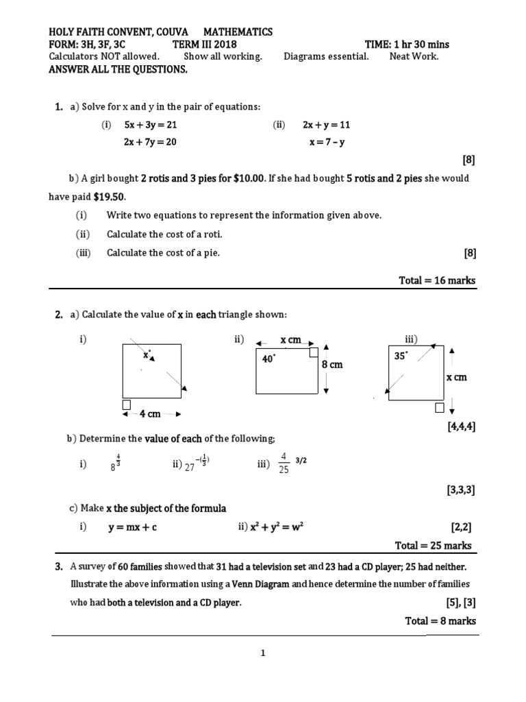 Mathematics Exam Paper Analysis | PDF | Validity (Statistics) | Tests