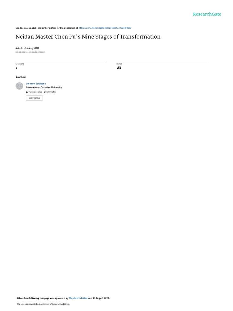 Neidan Master Chen Pu's Nine Stages of Transformation: January 2001 ...