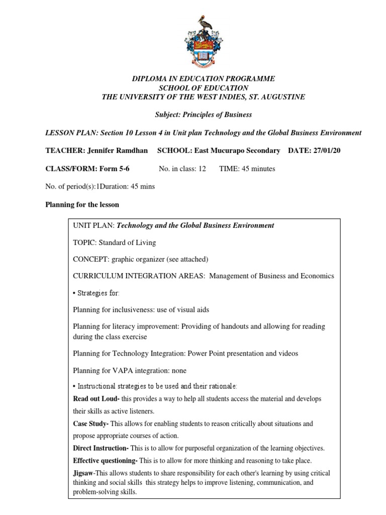 Section B Lesson Plan Standard of Living | Download Free PDF | Lesson ...