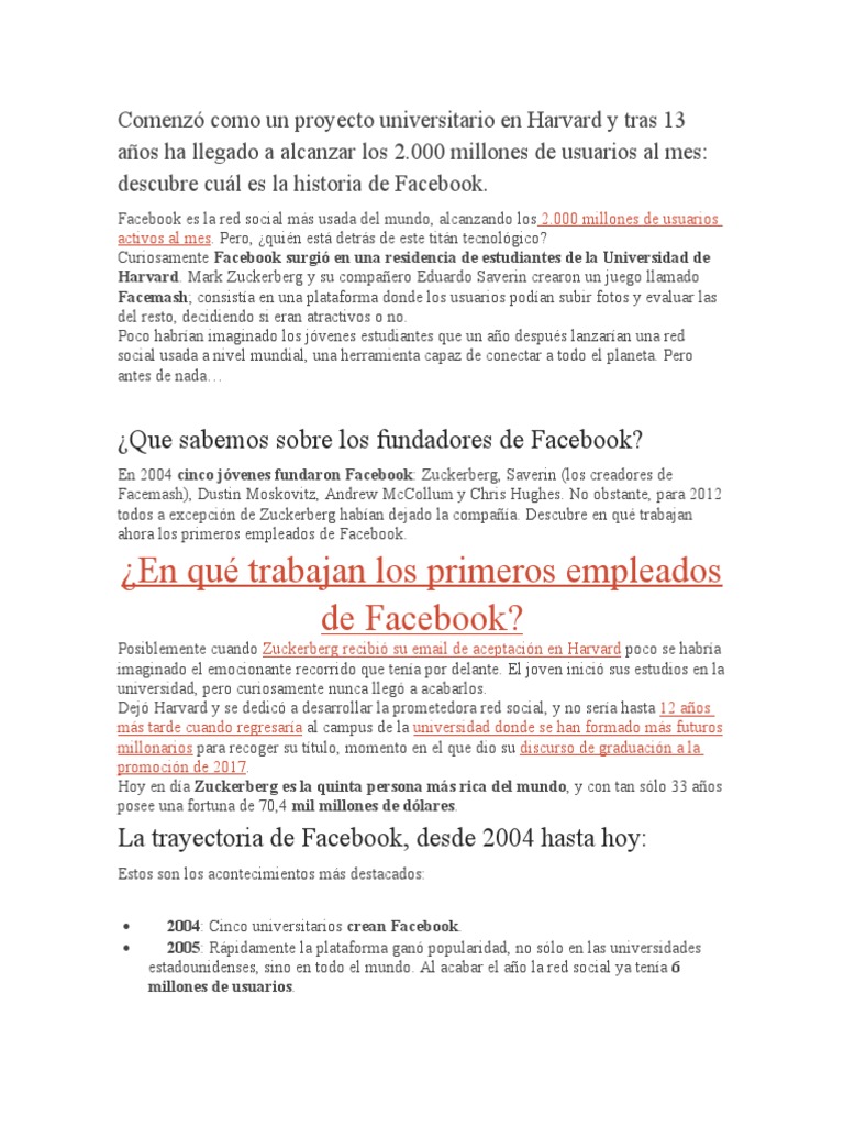 La Historia Del Facebook | PDF | Mark Zuckerberg | Facebook
