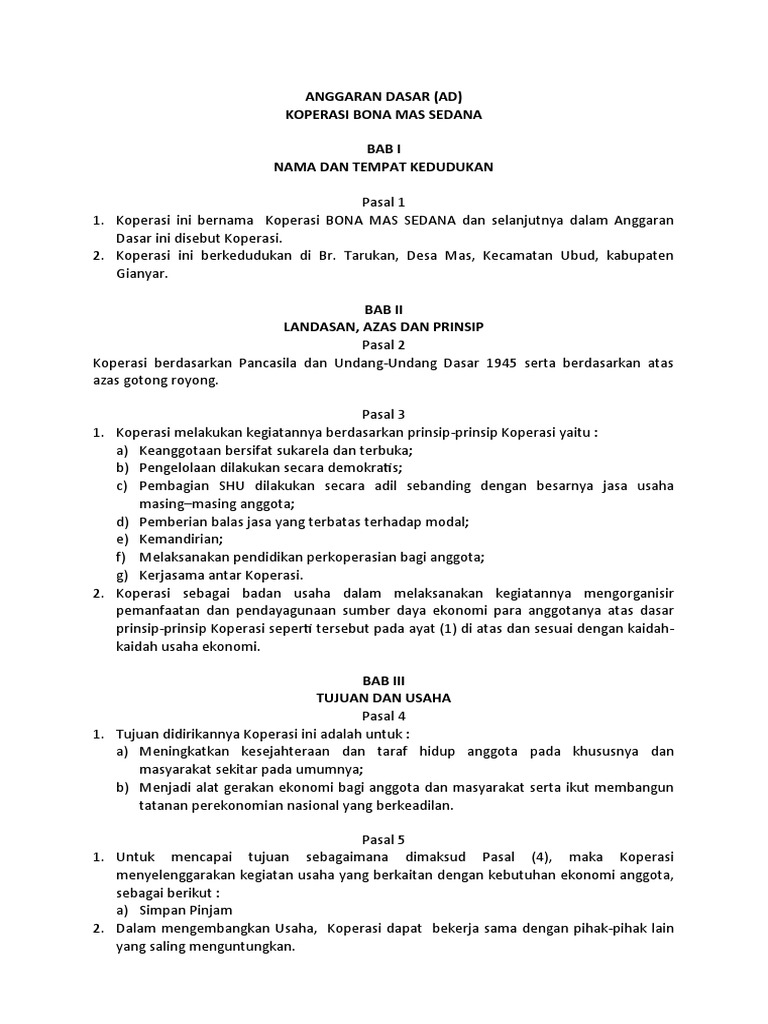 Contoh Anggaran Dasar | PDF