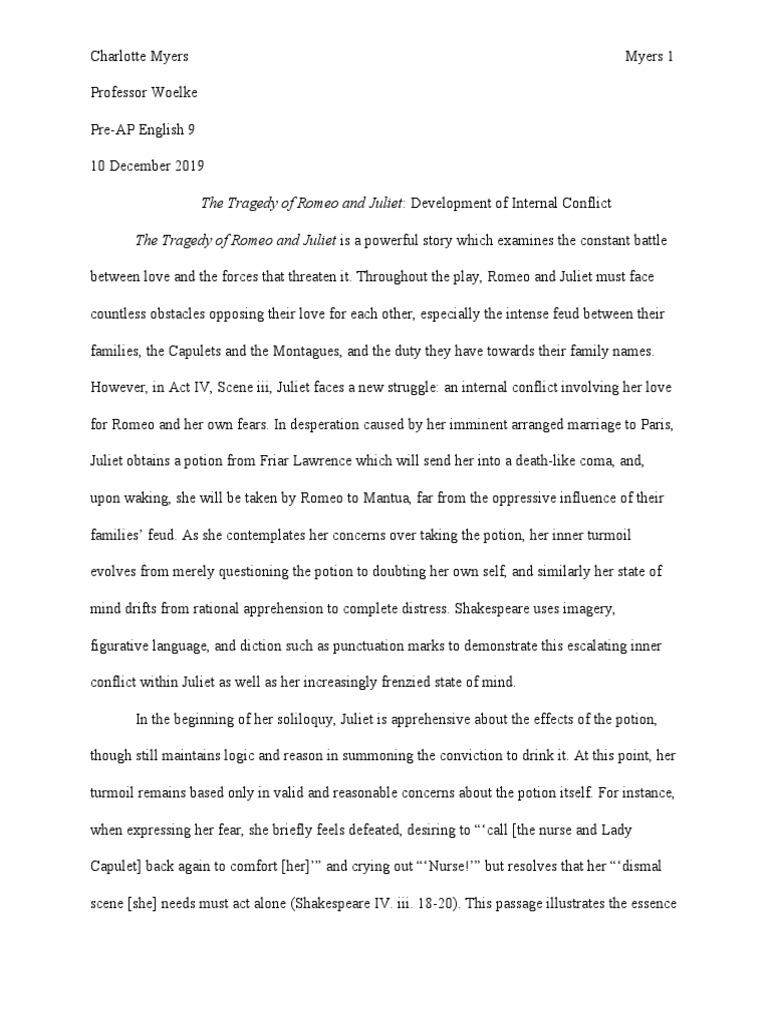 Romeo and Juliet Development of Internal Conflict | PDF | Characters In ...