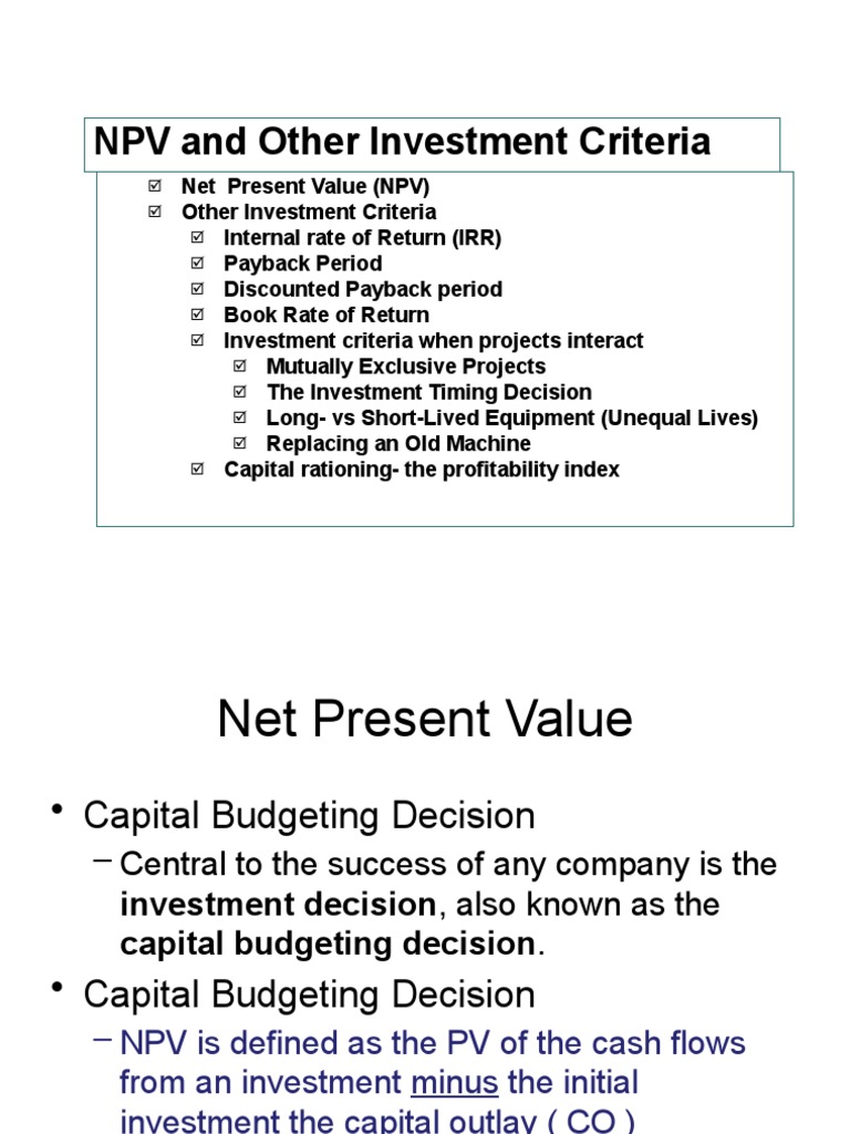 NPV and Other Investment Criteria 2019 | PDF | Net Present Value ...