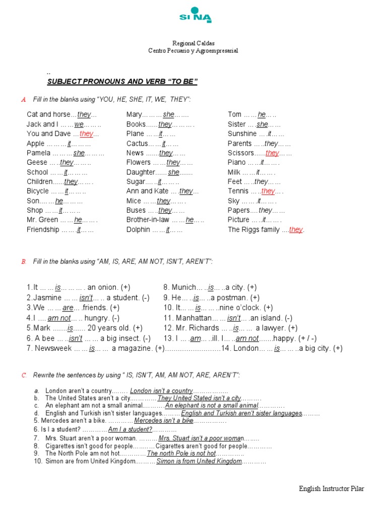 Verb To Be Worksheet I | PDF