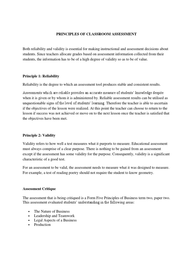 Section D Growth in Assessment Principles of Classroom Assessment | PDF ...