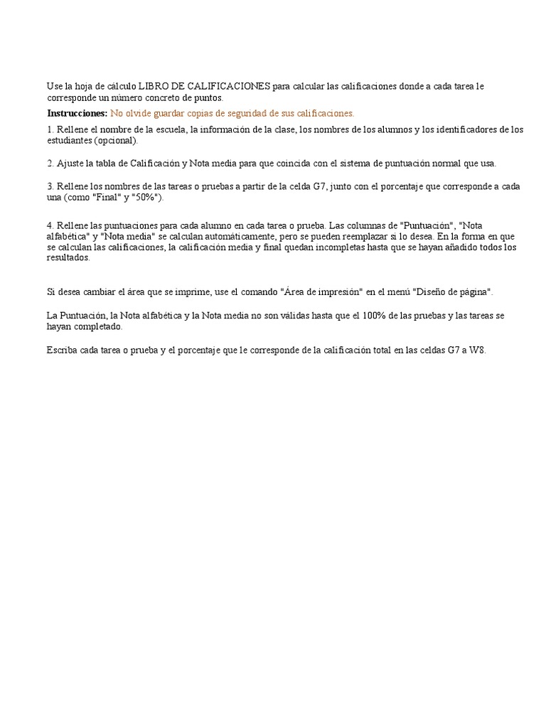 Libro de Calificaciones Del Profesor | PDF | Software de oficina ...