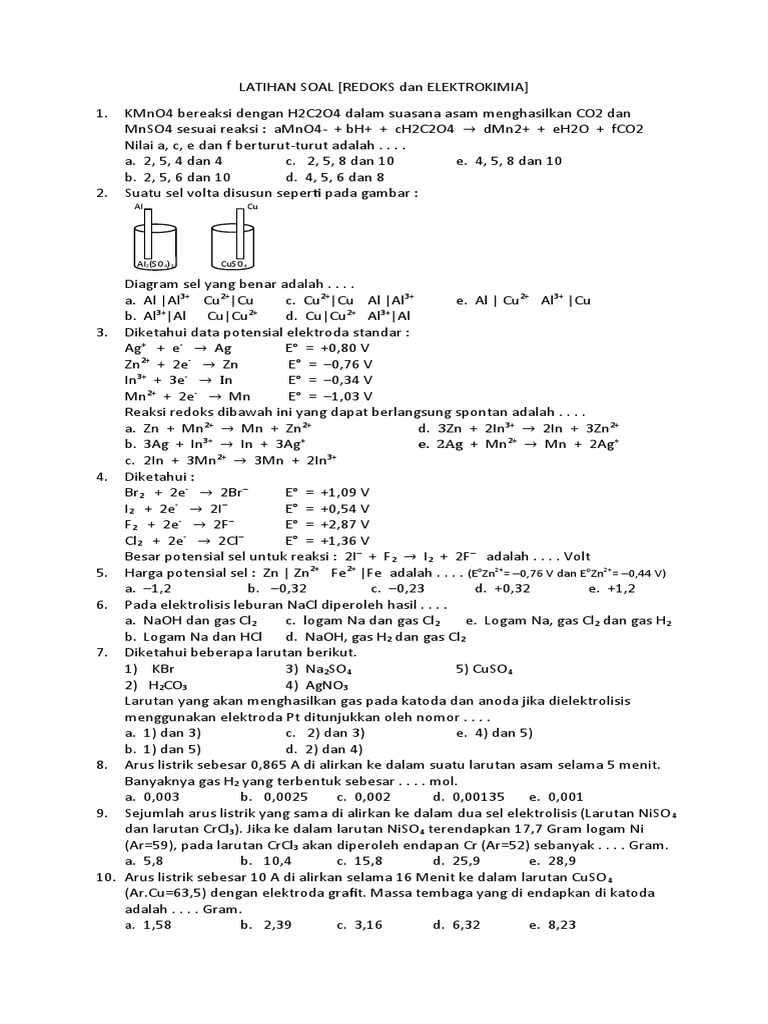 Soal Latihan Redoks Da Elektrokimia | PDF