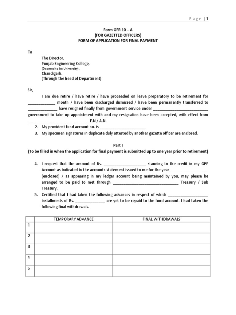 Application Form For Final Payment Gazetted Officer Updated | PDF ...