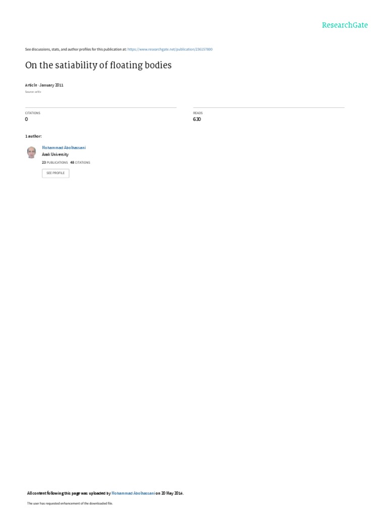 On The Satiability of Oating Bodies: January 2011 | PDF | Buoyancy ...