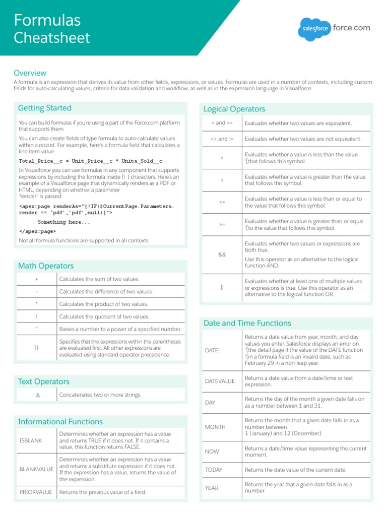 SF Formulas Developer Cheatsheet Web PDF | Download Free PDF | Computer ... SF Formulas Developer Cheatsheet Web PDF | Download Free PDF | Computer ...