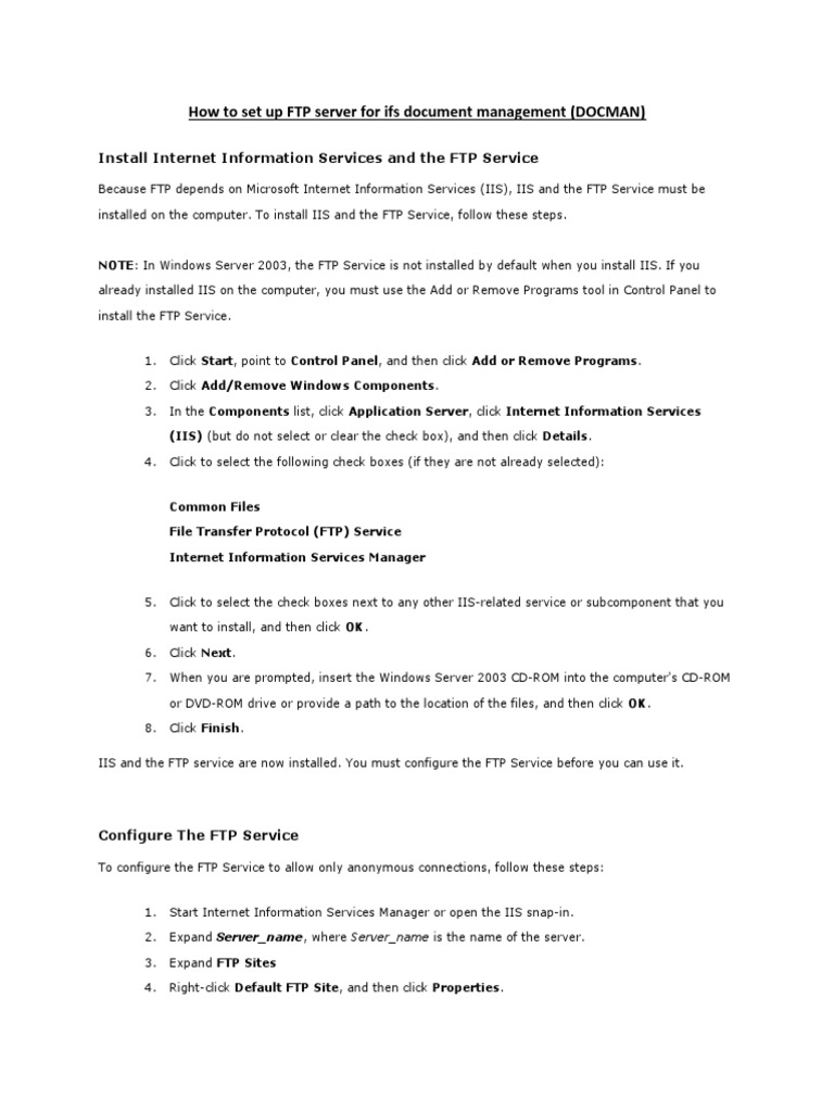 Configuring an FTP Server for Document Management with IIS on Windows Server 2003 | PDF | File ...