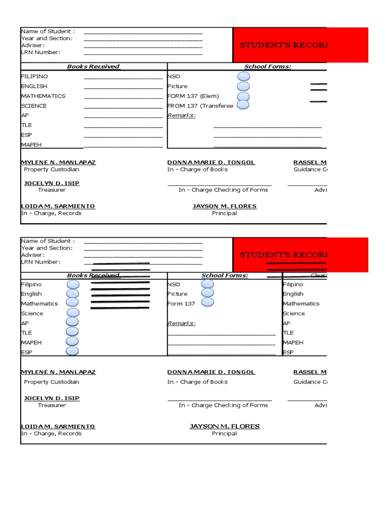 Student'S Record Card: Books Received School Forms | PDF | Behavior ...
