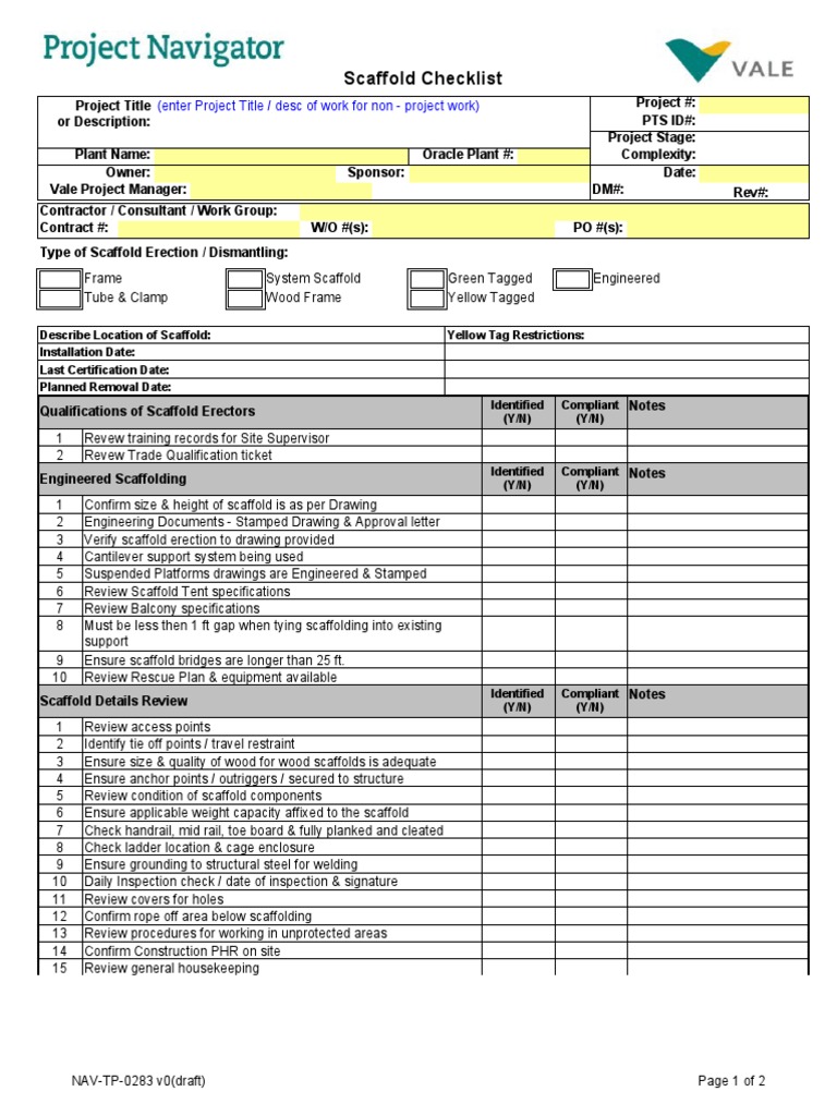 NAV-TP-0283 Scaffold Checklist | PDF | Scaffolding | Economic Sectors