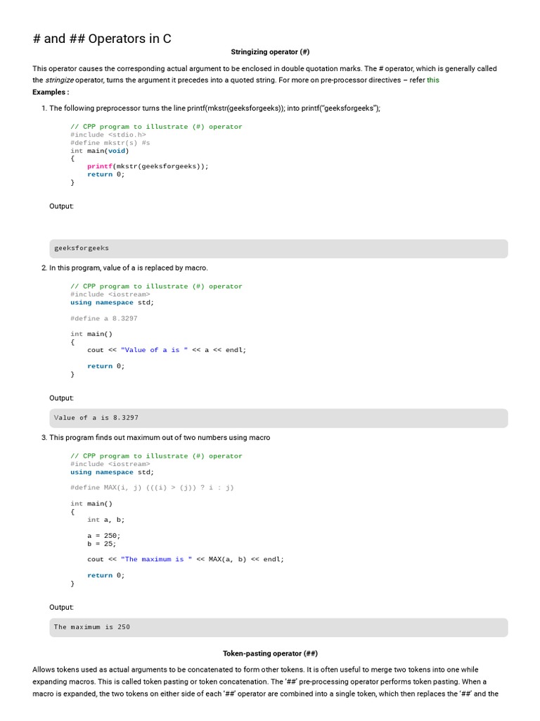 # and ## Operators in C | PDF | Notation | Computer Programming