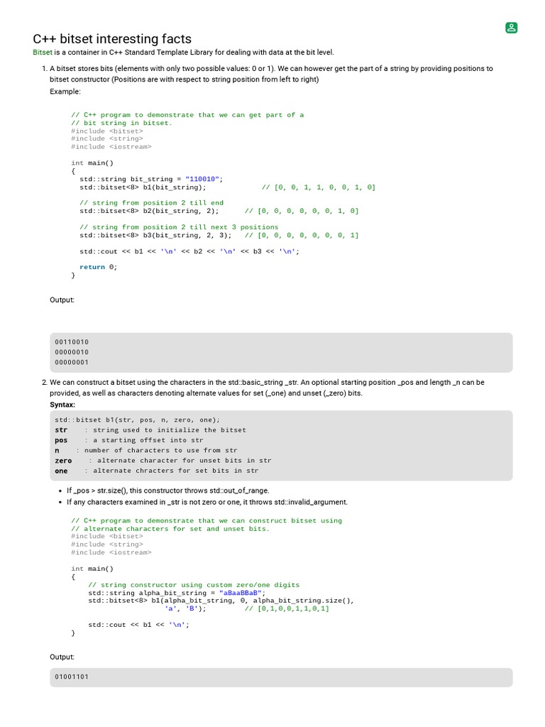C++ Bitset Interesting Facts | PDF | Bit | Integer (Computer Science)