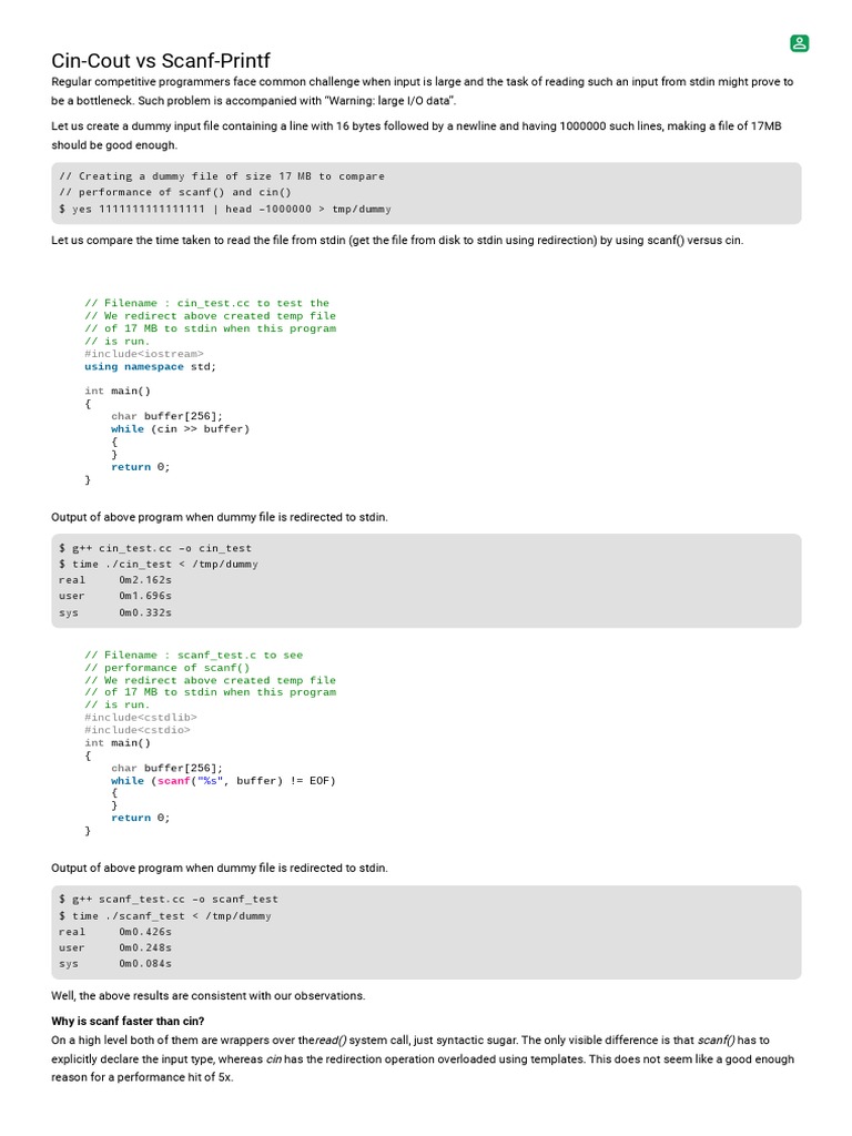 Cin-Cout Vs Scanf-Printf | PDF | Computer Architecture | Software