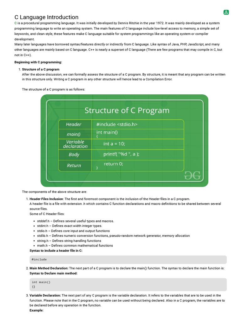 C Language Introduction Pdf C Programming Language Subroutine