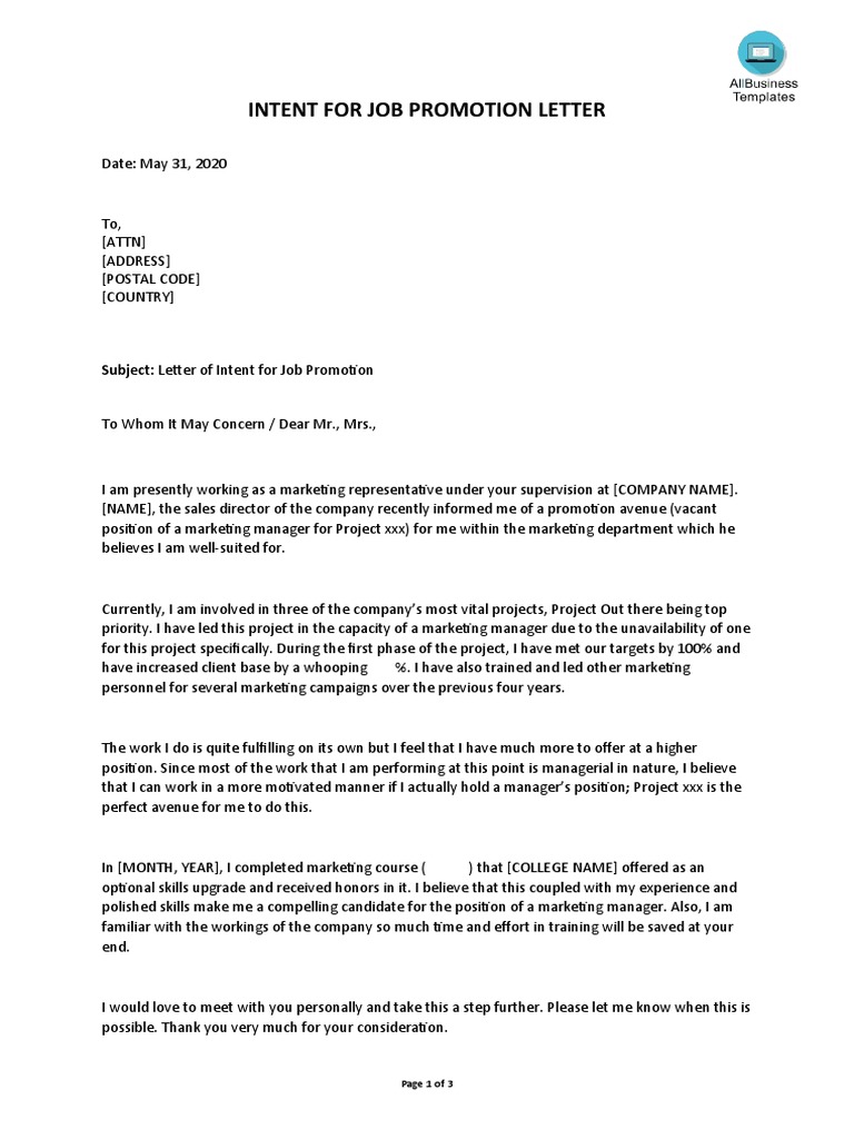 Letter of Intent For Promotion Purposes | PDF | Marketing | Business