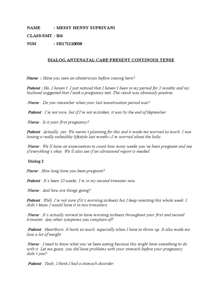 Dialog Present Continous Tense | PDF | Pregnancy | Maternal Health