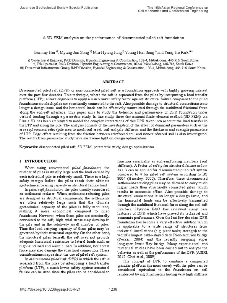 A 3D FEM Analysis On The Performance of Disconnected Piled Raft ...
