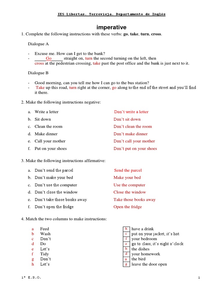 IMPERATIVE Exercises PDF | PDF | Morphology | Language Mechanics