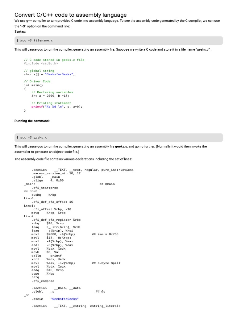 Convert C C Code To Assembly Language Pdf C Programming Language Assembly Language